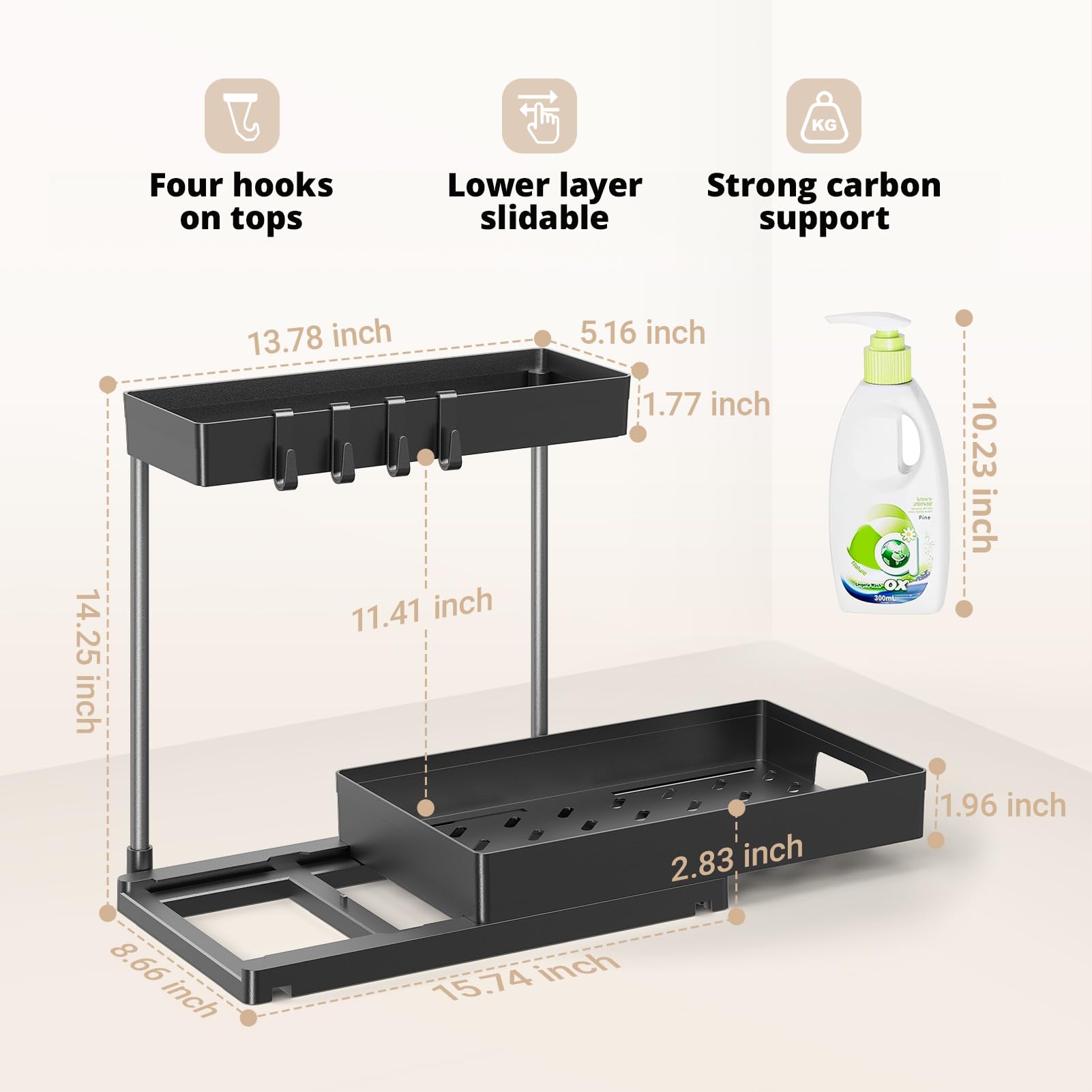 TidyLamu 2 Pack Under Sink Organizers and Storage, 2 Tier L-Shape Pull Out Under Cabinet Organizer, Black Under Bathroom Kitchen Sink Organizer with Drawer for Under Counter Storage Organizer