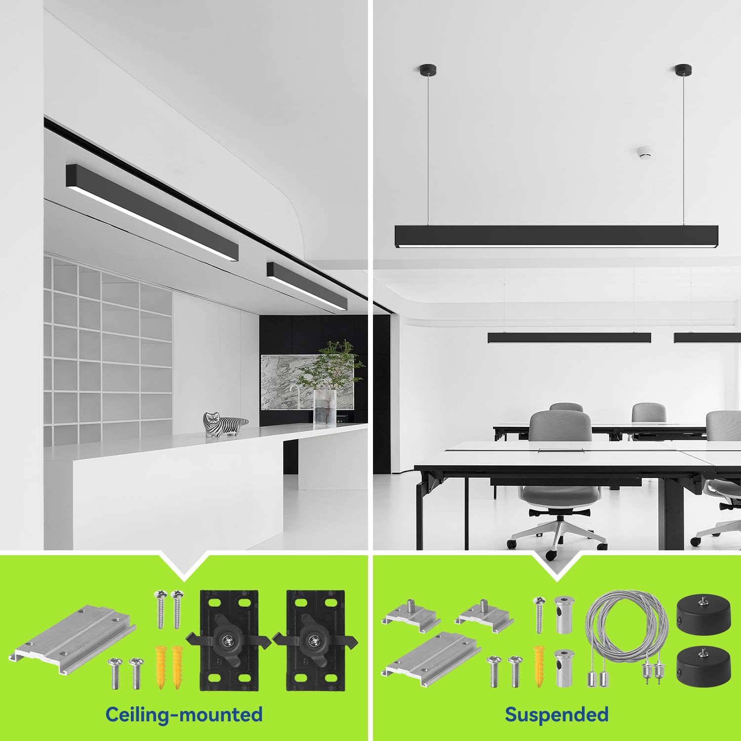 Monios-L LED Linear Pendant Light Fixtures,4FT Dimmable Ceiling/Hanging Kitchen Lights,3000K to 6000k Color Changing,Linkable Modern Lighting for Bedroom/Garage/Gym,Office Lights Remote Control,2 Pack