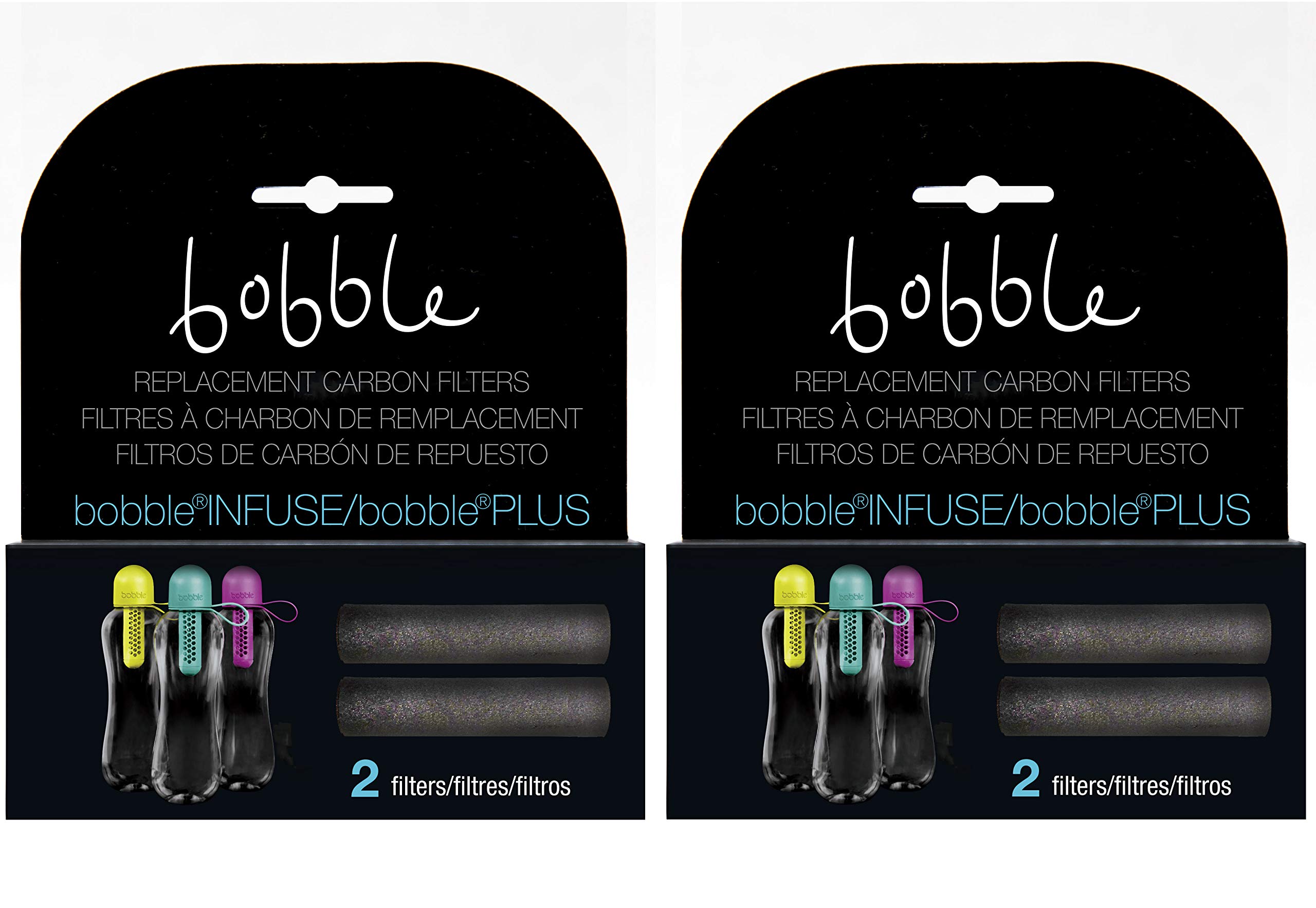 Replacement Carbon Filters for Bobble Classic, Infuse and Plus Bottles - 2 Pack (4 Total Filters)