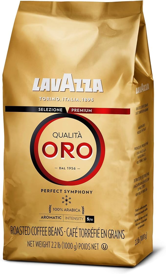 Lavazza Qualità Oro Whole Bean Blend, Medium Roast, 2.2 Pound (Pack of 1) ,100% Arabica, Central America & African highland origins, Fruity & Aromatic