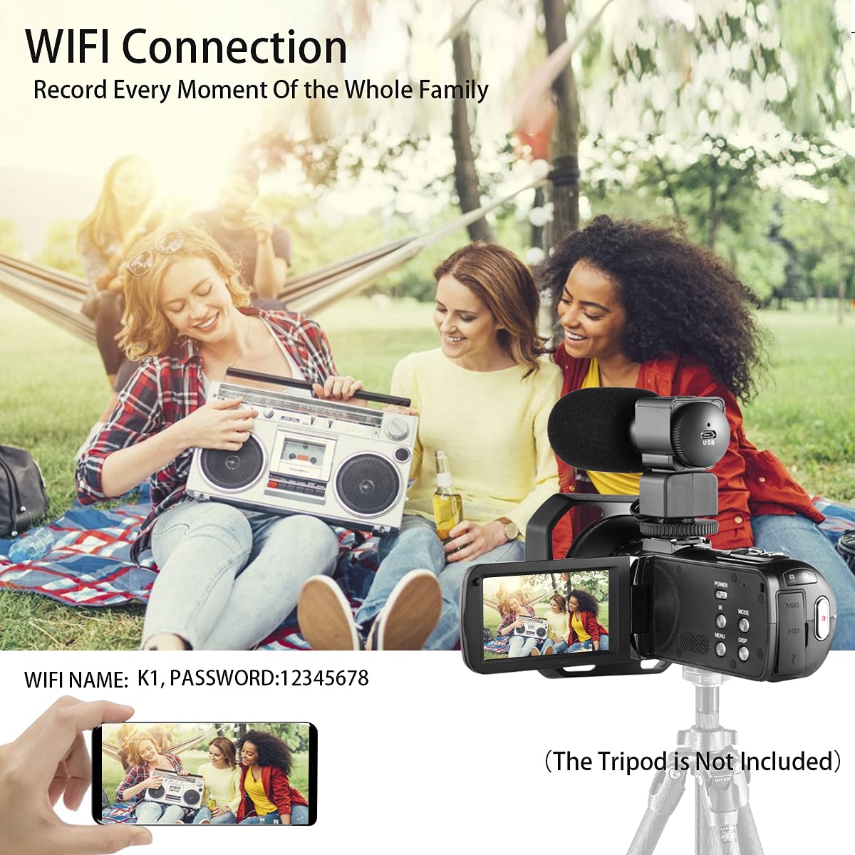 OIEXI 4K Camera for YouTube Videos HD Camcorder with LED Light Digital Vlog Camera with 16X Digital Zoom and Night Vision, Video Recorder with Microphone,(Red,2 Batteries Included)
