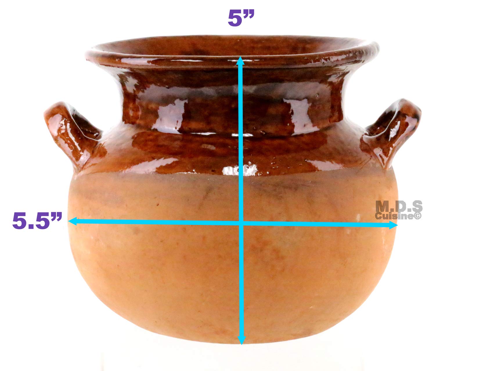 Olla Frijolera De Barro 1.5 Qt. Mini Traditional Handmade Mexican Authentic Artisan Barro Clay 100% Stockpot with Brown Glaze Interior Finish