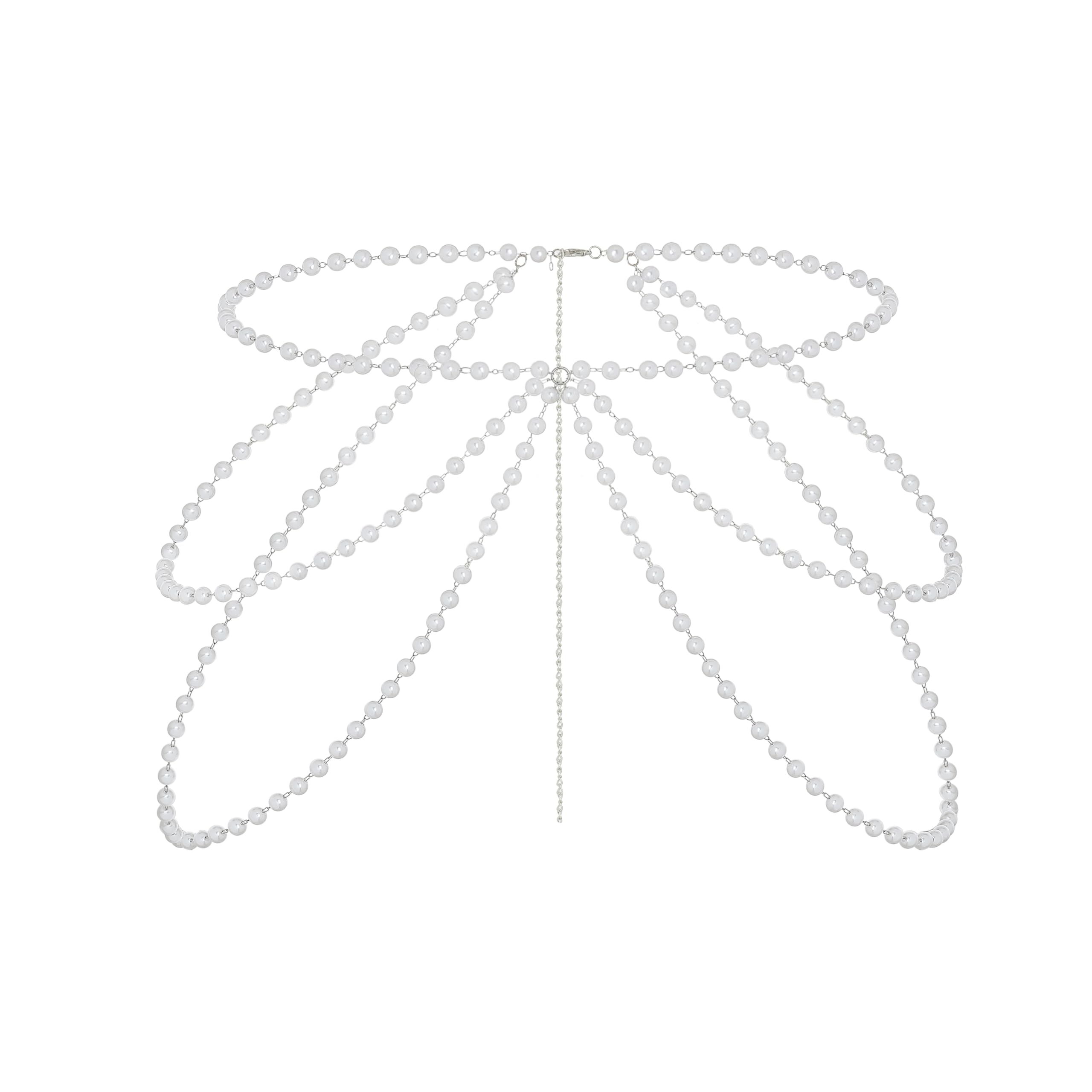 Navoky Layered Pearl Waist Chain Bohemian Multilayered Belly Chain Pearls Silver Body Chain for Women and Girls