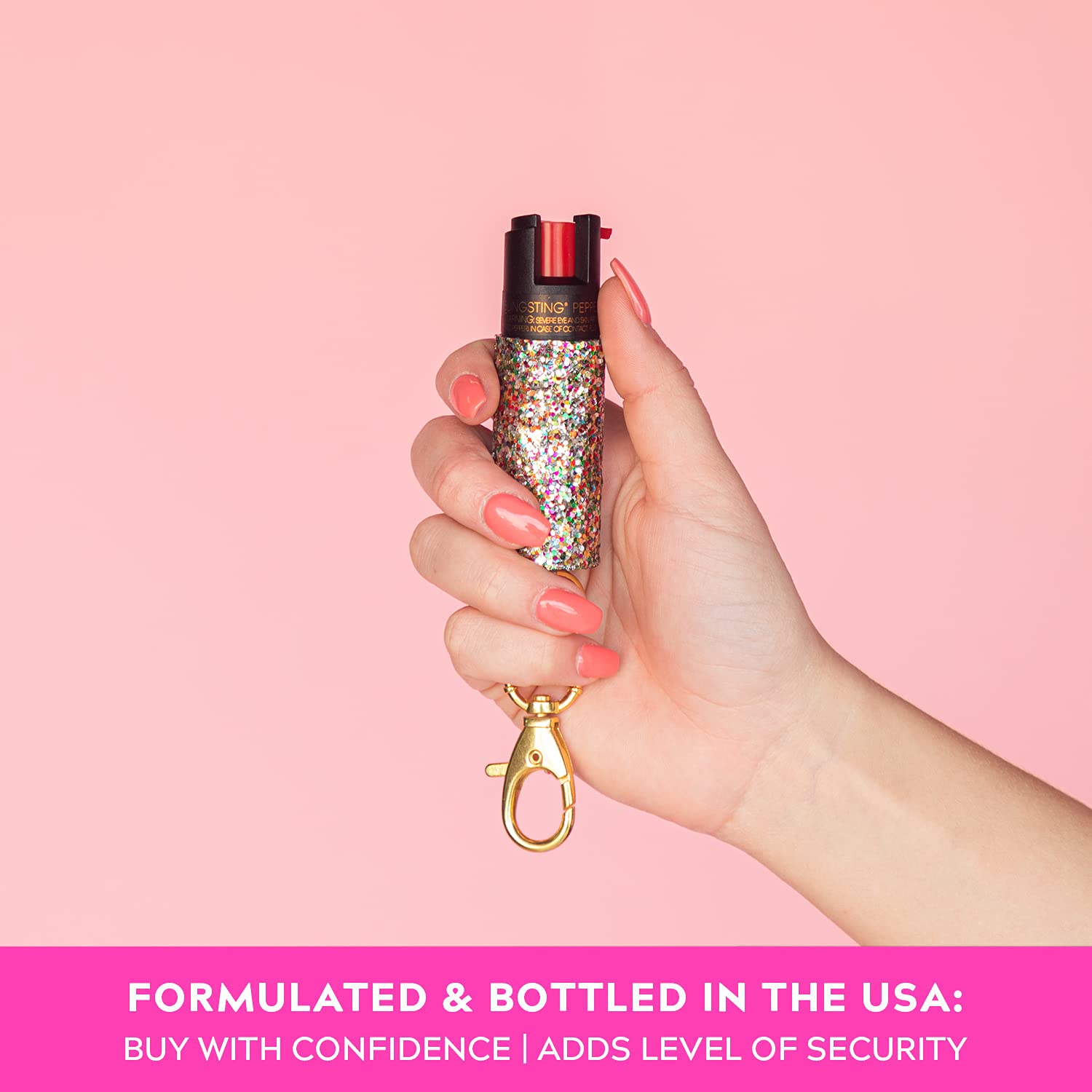 Pepper Spray Maximum Strength, UV Dye, Self Defense Weapon for Women, Purse Safety Essential, Car Keychain Accessories, Sparkly Glitter, 4 Pack