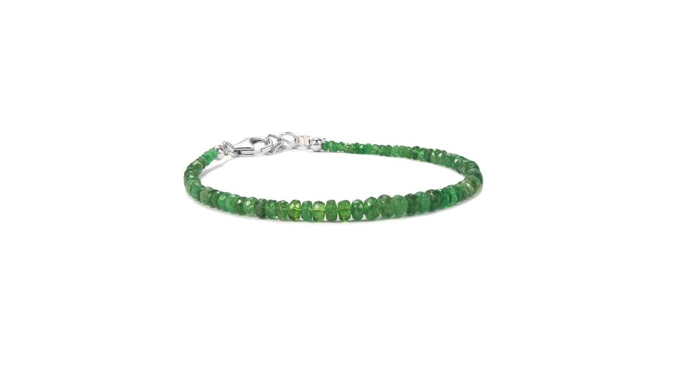 Natural Tsavorite Garnet Sterling Silver Bracelet 8 Inch, Faceted Rondelles Tsavorite Garnet Sterling Silver Jewelry, Adjustable Bracelet