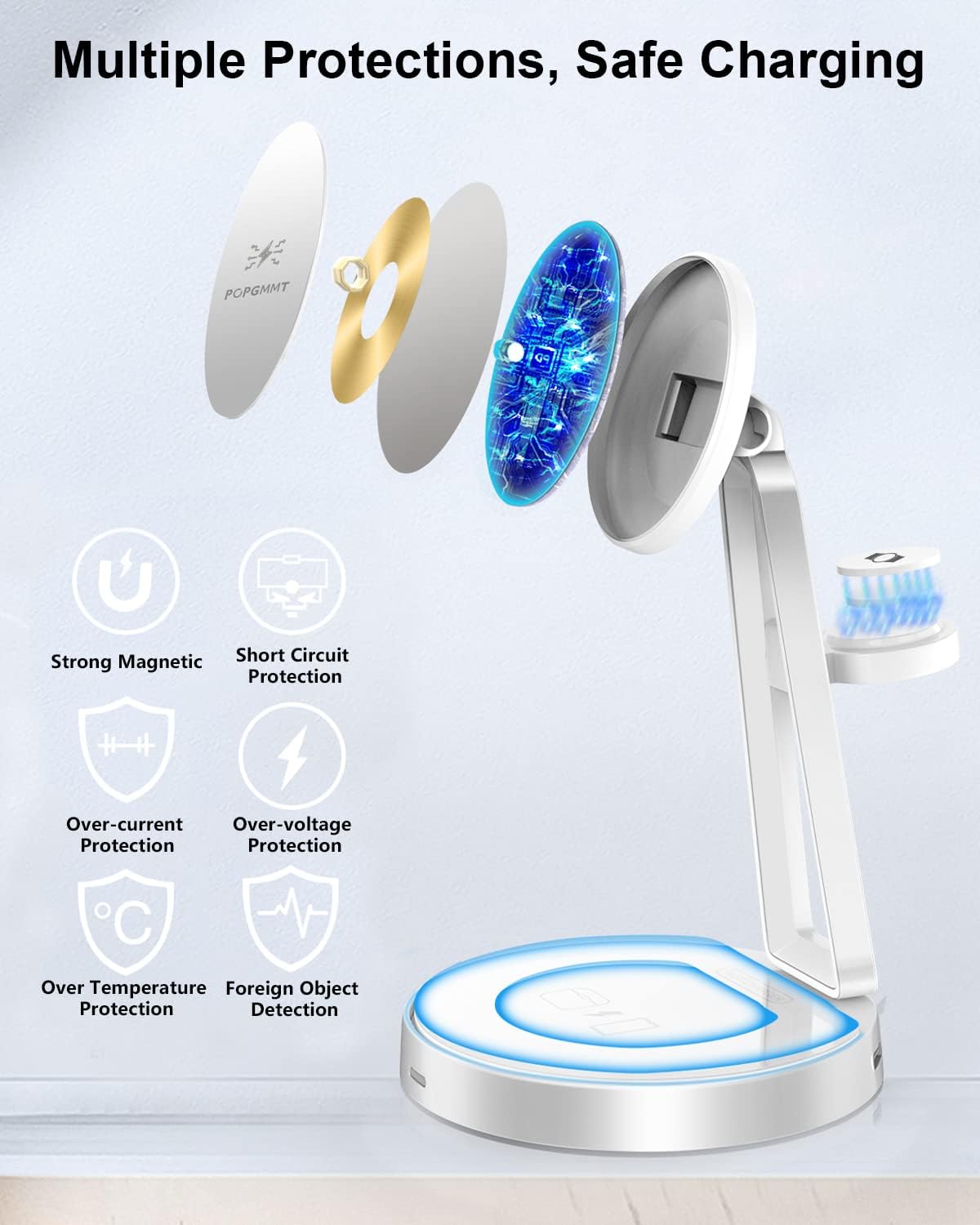 Magnetic Wireless Charging Station for Samsung, 3 in 1 Charging Stand 18W Mag-Safe Fast Charger Compatible for S23/S22/S21/S20/S10/Note 20/Z Flip 4, for iPhone 15,14,13,12, for Galaxy Watch & Buds