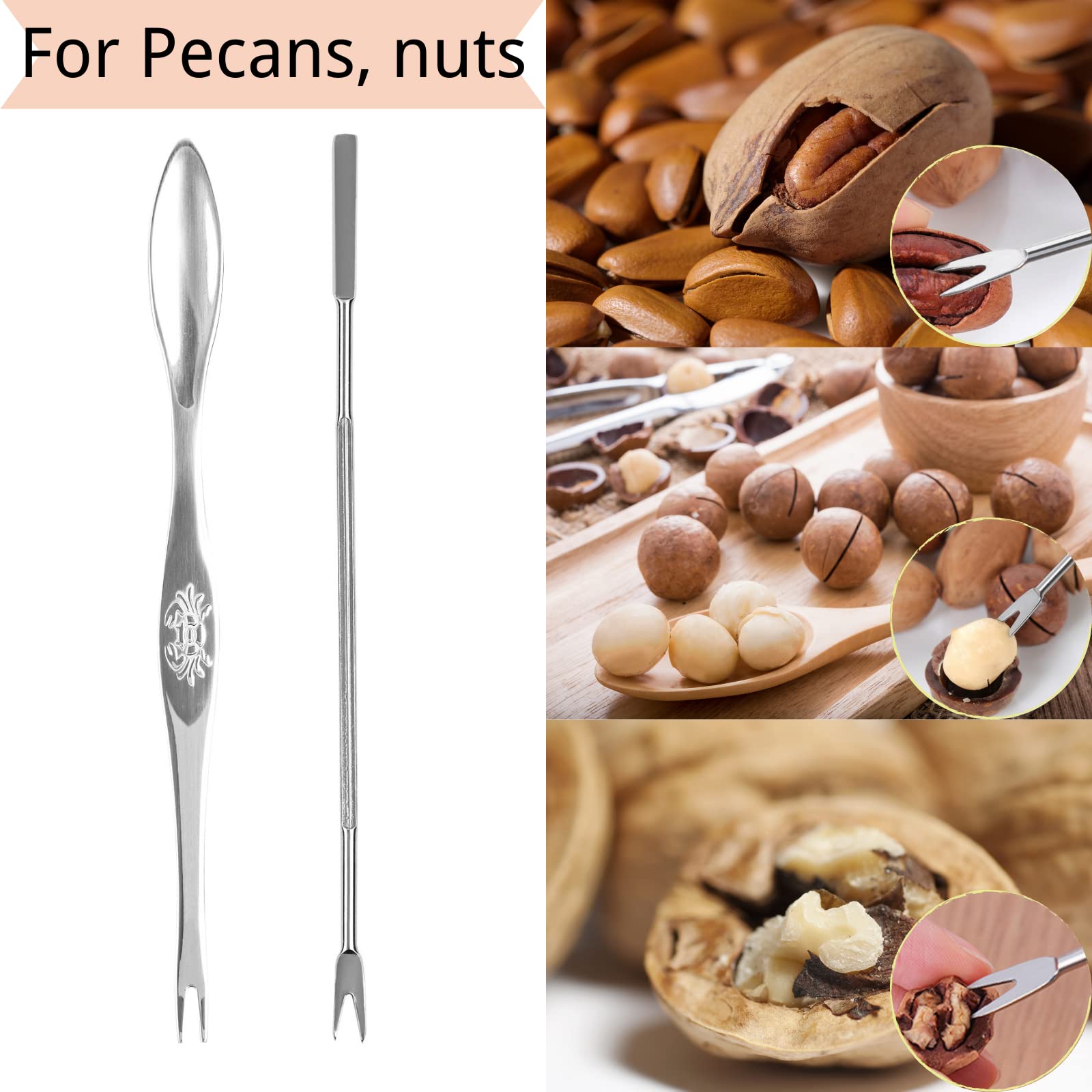 Seafood Forks, walnut fork, 20 Pieces Stainless Steel Seafood Tools Seafood Forks Crab Forks Fruit Forks Seafood Picks, Silver