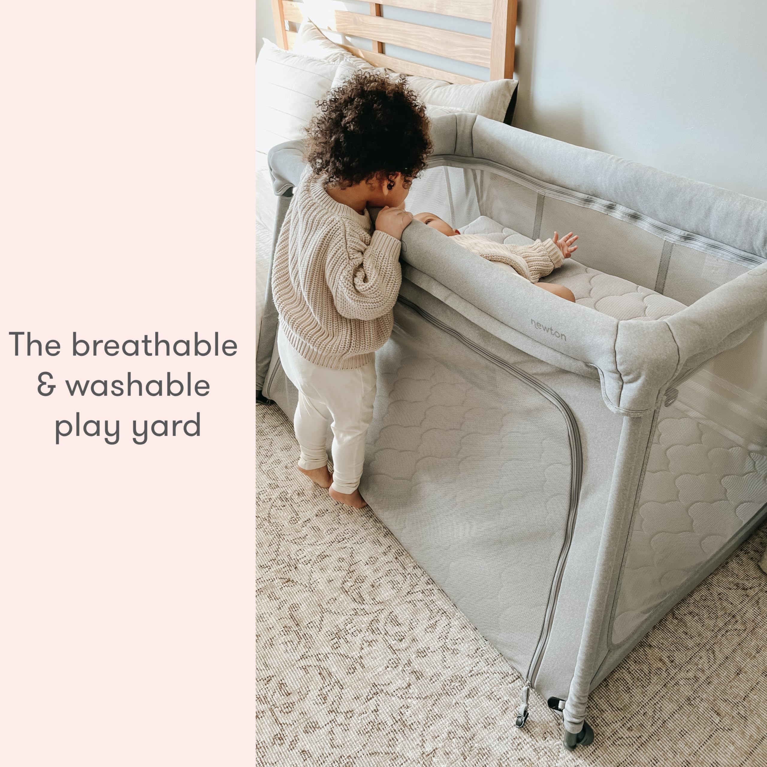 Newton Baby Travel Crib and Play Yard - 2023 Model | 100% Breathable & Washable Portable Playpen | Largest-in-Class with Travel Bag & Sheet + Optional Bassinet