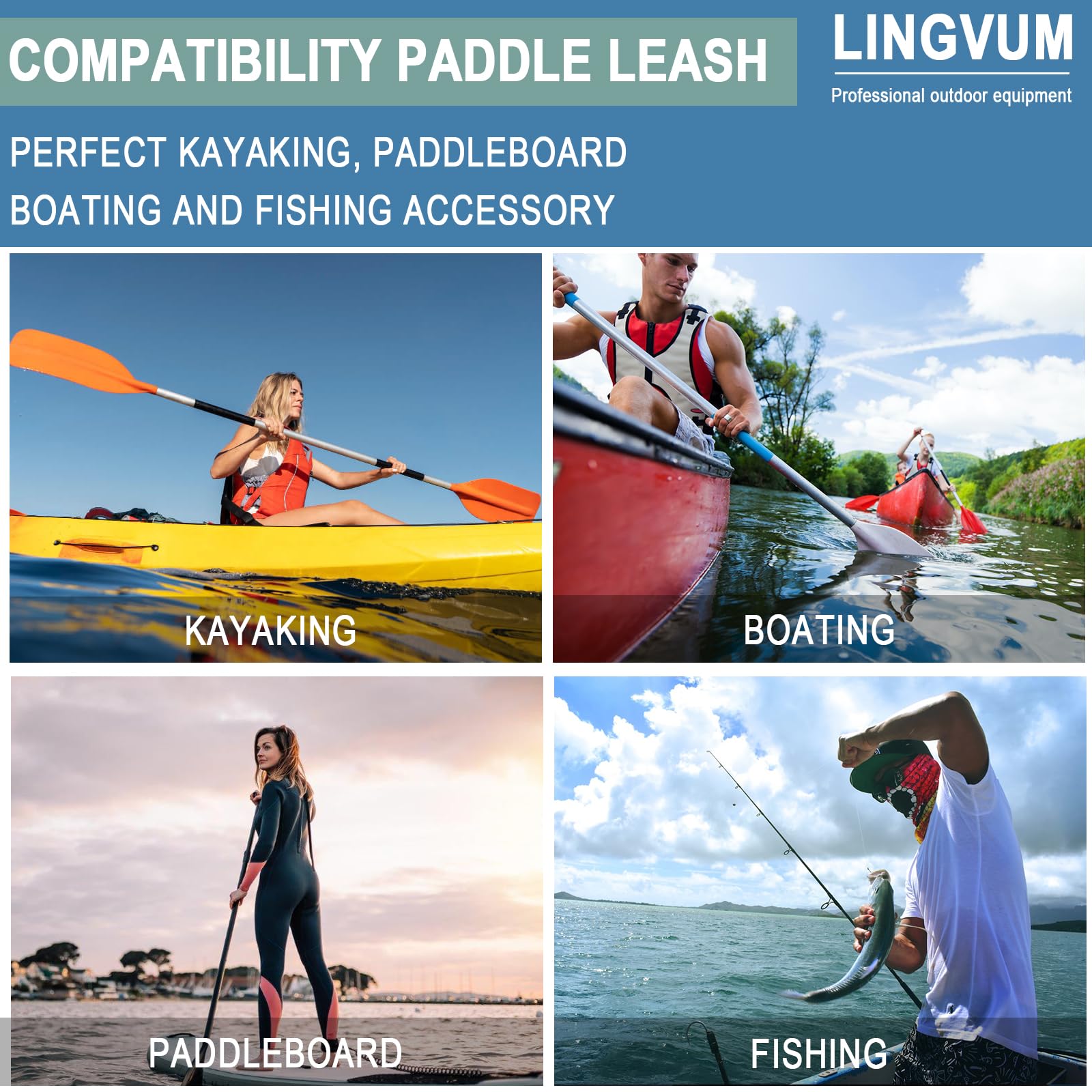 LINGVUM Paddle Leash Stretchable Kayak Paddle Tether Coiled Strap for Kayaking Canoe Leash Rod SUP Board Surfboard, Fishing Poles (Green 6 Feet) 1 Pack