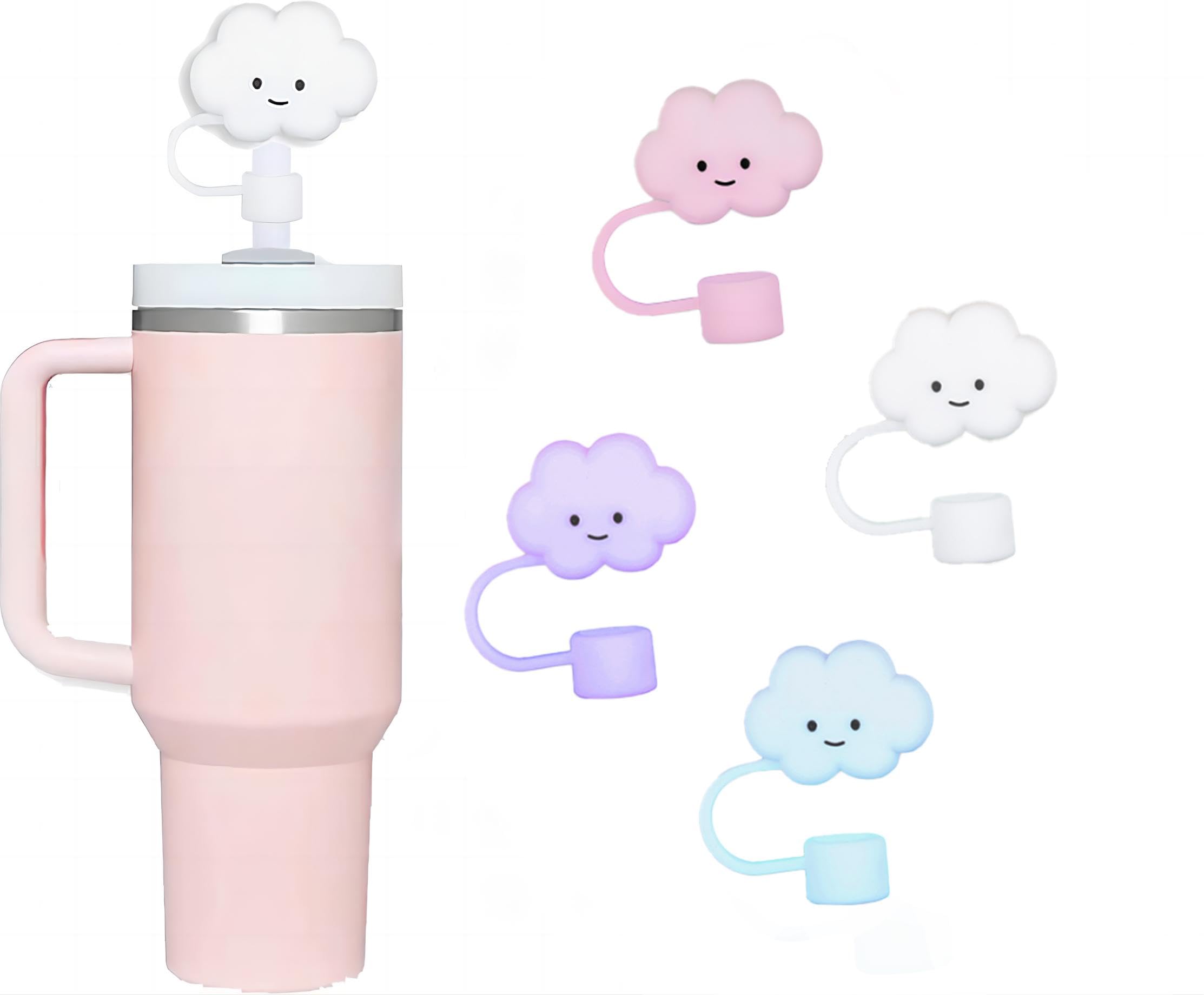 Rujowy Reusable Silicone Straw Cap for Stanley Cup Straw Stopper Protector, 10mm/0.4inch Cloud Straw Protective Cap (4 Pcs)