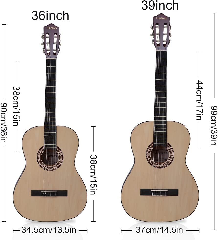 MIRIO 39 Inches Classical Guitar Full Size Beginner Acoustic Build-in Pickup Kit Set, Natural