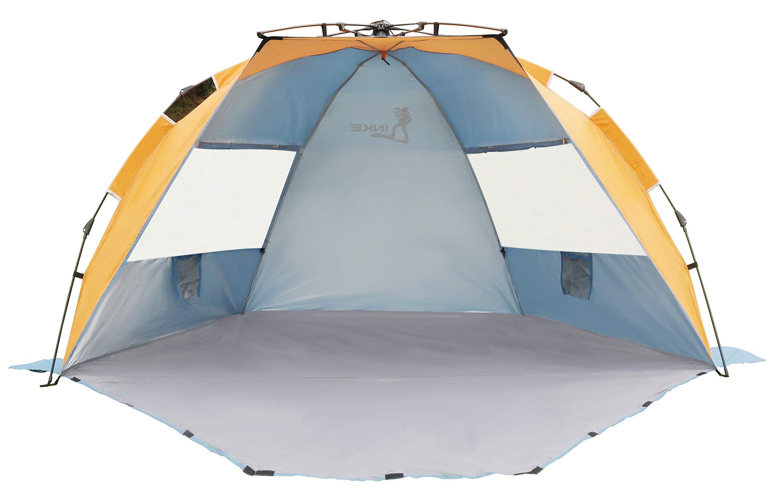 Linke Beach Tent Sun Shelter, 4 Person Easy Setup Camping Sun Shade Canopy with Carry Bag, XL Size (Orange&Blue)