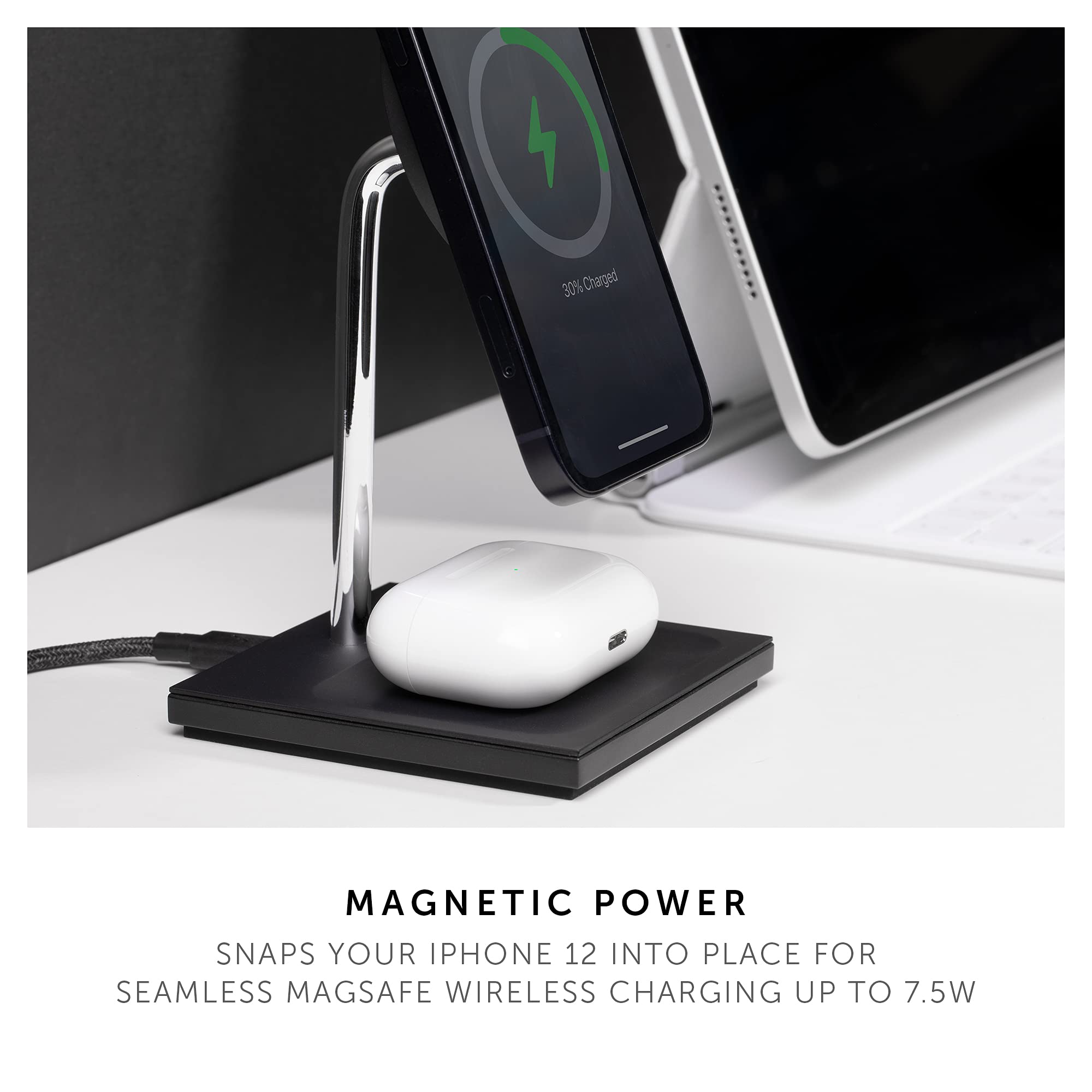 Native Union Snap 2-in-1 Magnetic Wireless Charger β Charging Stand for iPhone 15, 15 Plus, 15 Pro, 15 Pro Max with Wireless Pad for AirPods Gen 3, Pro 2 β Adjustable Angle & Discreet LED Indicators