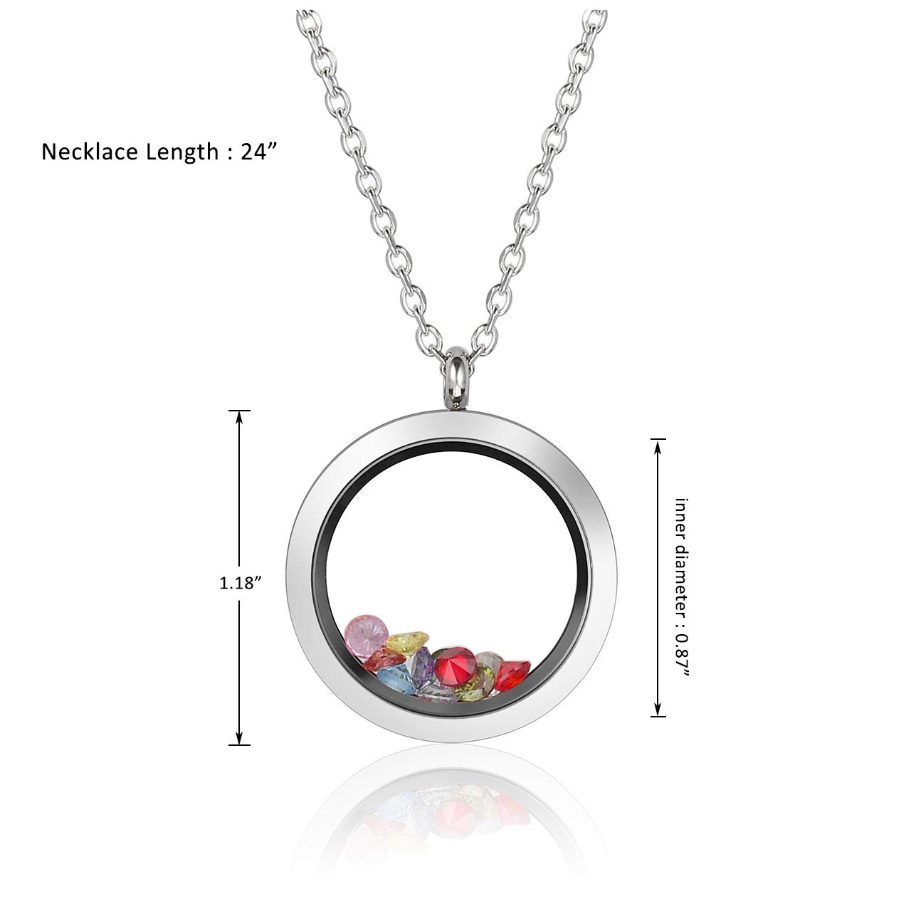 Jovivi 30mm Living Floating Memory Glass Locket Necklace - Stainless Steel Secure Closure