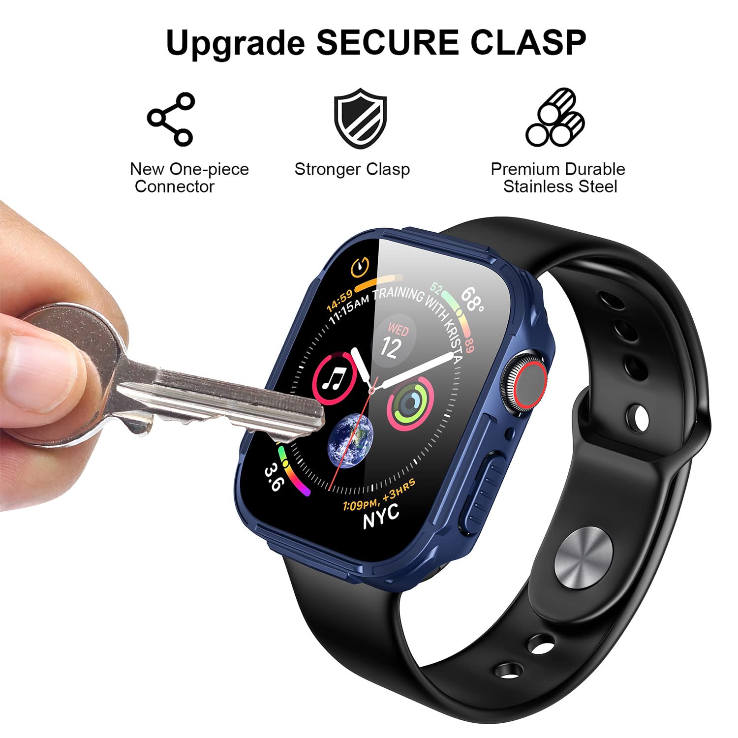 Mesime Rugged Case Compatible for Apple Watch Series 9 8 7 45mm with Tempered Glass Screen Protector, iWatch Case Protective Accessories Shockproof Bumper Cover Men/Women -Blue