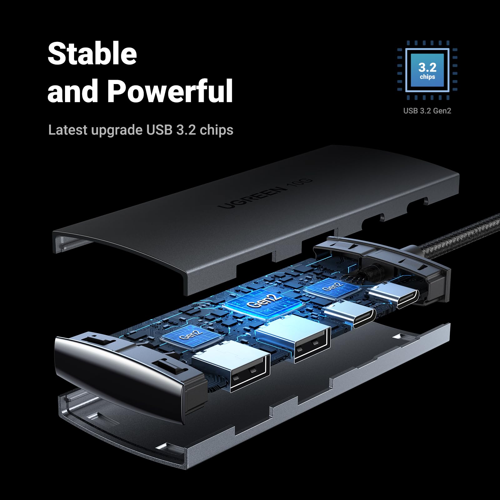 UGREEN USB C Hub 10Gbps, 4 Ports USB 3.2 HUB with 2 USB-C 3.2 and 2 USB-A 3.2, USB Port Extender for MacBook Pro, MacBook Air, Acer Aspire, HP Laptops, iPad Pro, iPhone 15/15 Pro Max and More