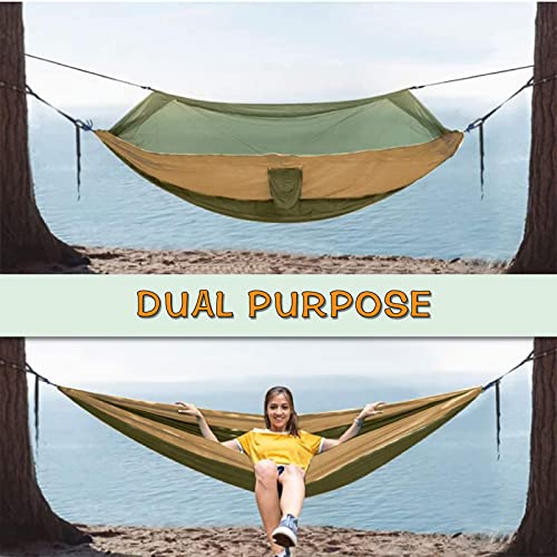 Love Story Camping Hammock with Mosquito Net for 2 Persons Portable & Lightweight Tree Straps Easy to Hang Indoor Outdoor Olive,2 in 1 Multifunction