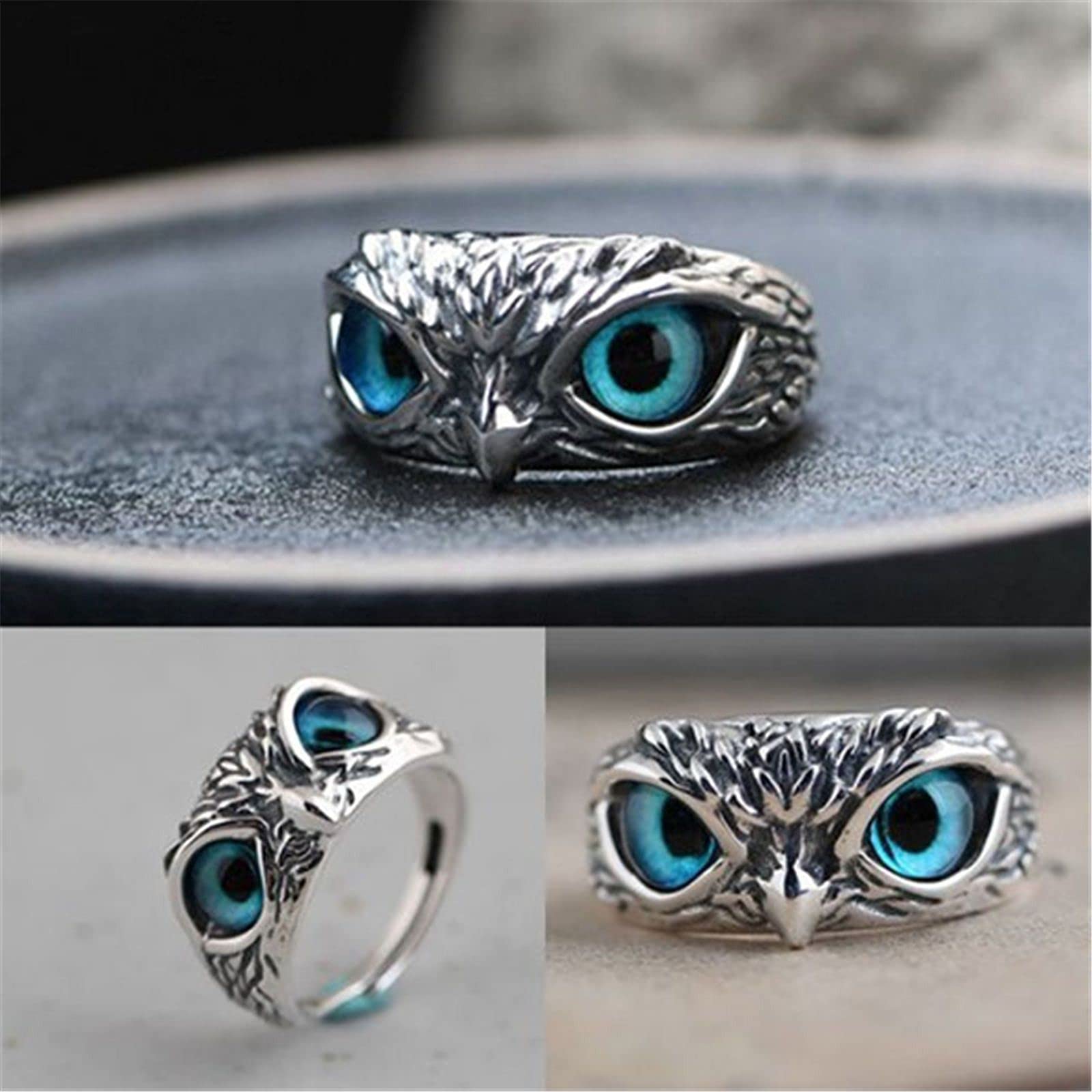 okdeals Owl Eye Lovers Vintage Ring Mother's Day Jewelry Retro Animal Style Open Adjustable(green)