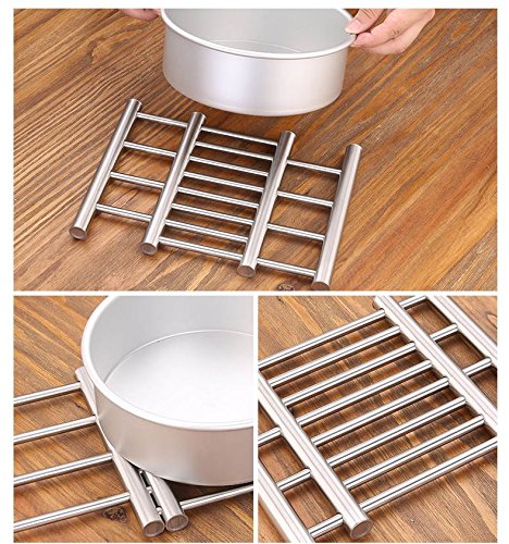 Leoyoubei 8x9 Metal expands Trivet Wite from 9" to 15" Multi-Purpose Spoon Rest and Kitchen Table mats Shrink Pads Non-Sliding hot pad and Pot Holder (Silver x 2)
