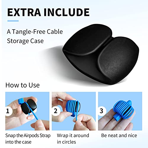 Vsagier Strong Magnetic Airpods Strap, Silicone Anti-Lost Cord Sports Lanyard with Extra Tangle-Free Cable Storage Case, Compatible with Airpods 3rd / 2nd Generation/Pro / 1(White)