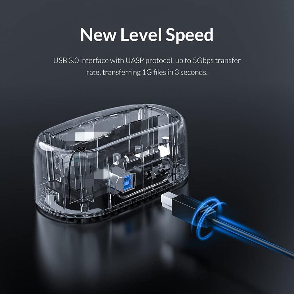 TBIIEXFL 3.5 Inch USB to SATA Transparent HDD Docking Station USB3.0 5Gbps with 12V Power Adapter