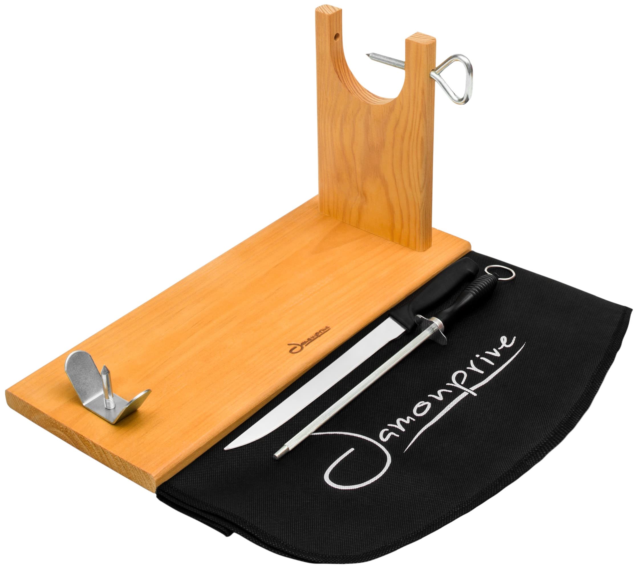 Professional Ham Stand with Ham Knife + Sharpening Steel + Ham Cover - Ham Holder Ideal for Serrano Ham, Iberico Ham and Italian Prosciutto - Jamonprive