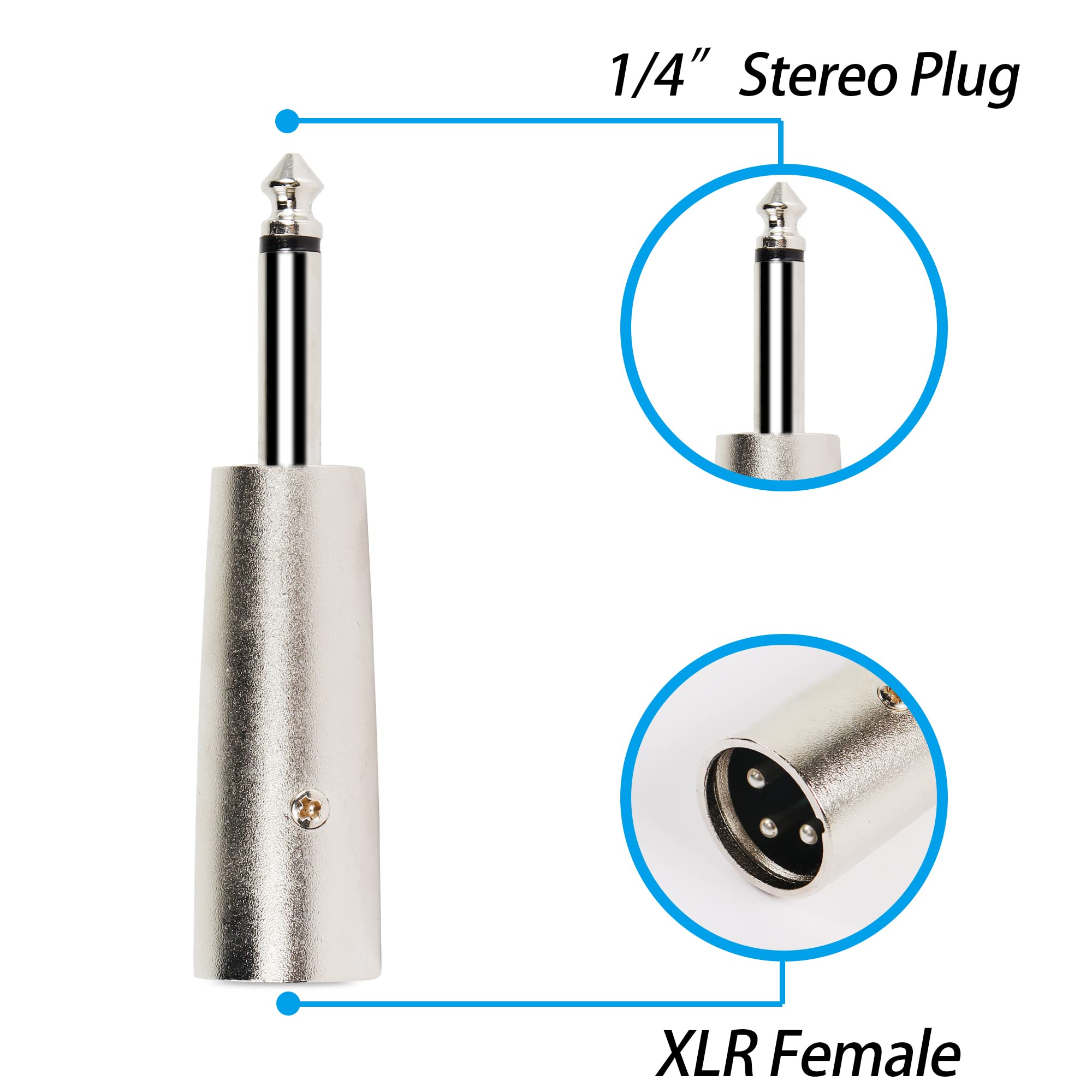 PNGKNYOCN 1/4" TS to XLR Adapter,Unbalanced 6.35mm Mono Male to 3 Pin XLR Male Audio Microphone Connector for Mixer, Amplifier Microphone and More(2-Pack)