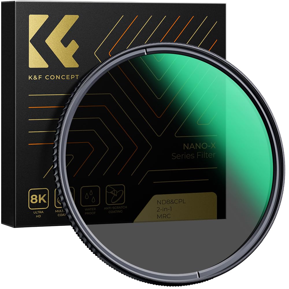 K&F Concept 58mm Neutral Density Filter ND 8 Filter and CPL Circular Polarizing Filter 2 in 1 for Camera Lens Multi-Resistant Coating,Ultra Clear, Waterproof, Scratch-Resistant