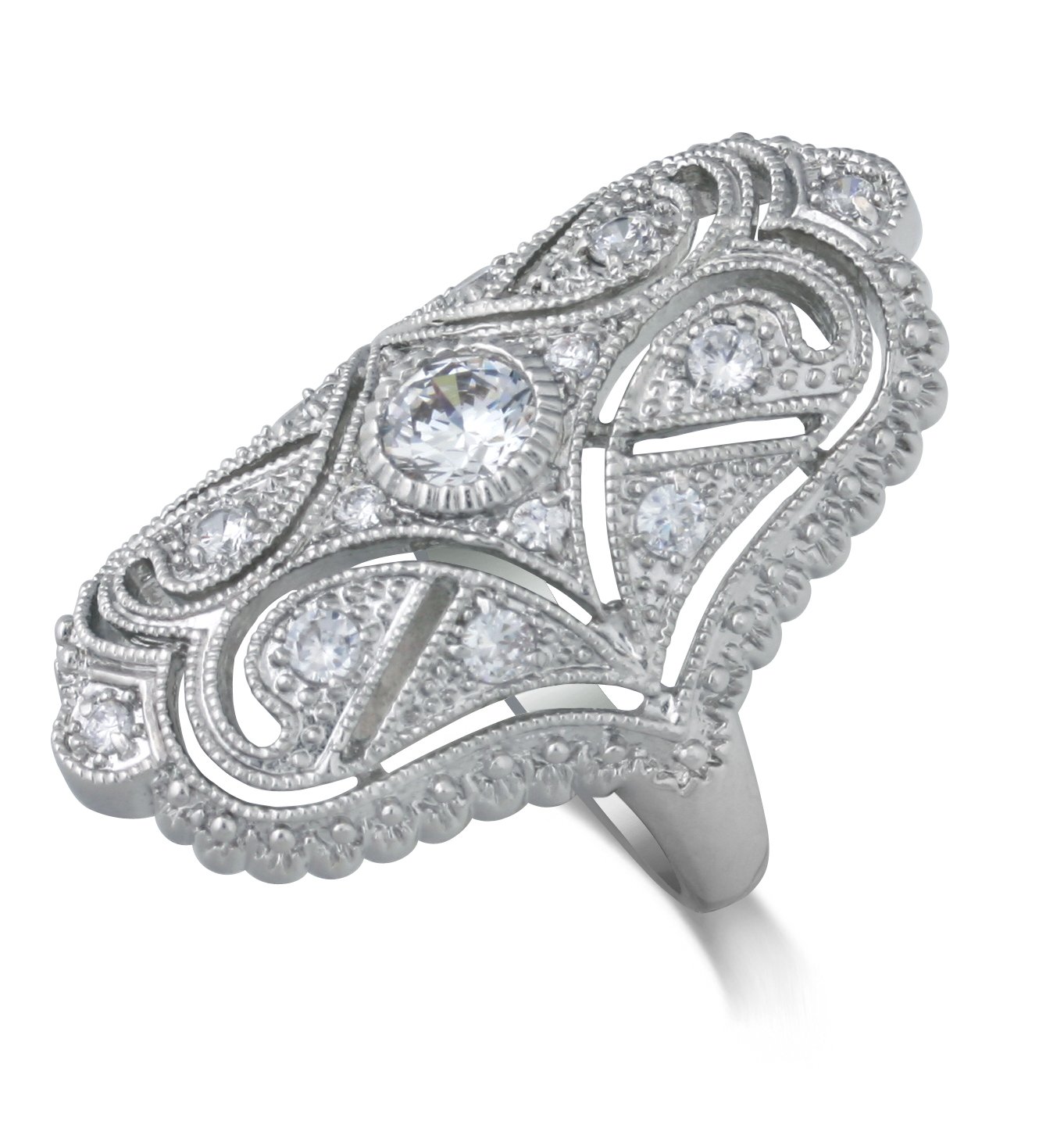 JanKuo Jewelry Rhodium Plated Symmetrical Shape Vintage Style Cubic Zirconia Ring (10)