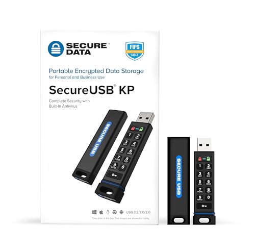 SecureData SecureUSB KP 8GB Hardware Encrypted USB 3.0 Flash Drive FIPS 140-2 Level 3 Unlock via Keypad TAA Compliant, CJIS, HIPAA, CMMC, GDPR Compliant, Works with Mac and Win Free AV
