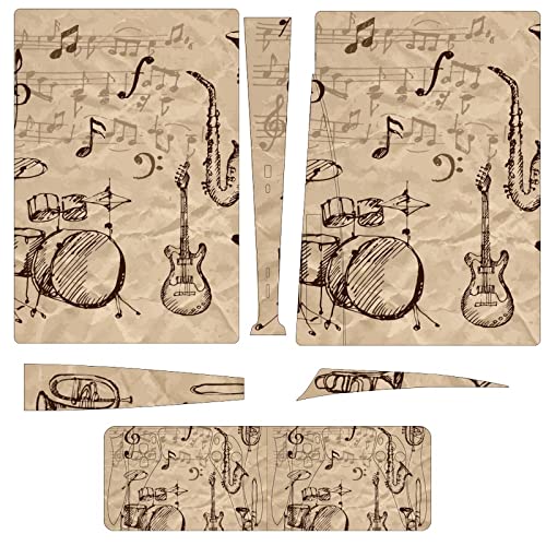 Set of Musical Instrument Icons Full Protective Skin Cover Design Wrap Decal Sticker Compatible with PS5 Disk Version Console and Controller