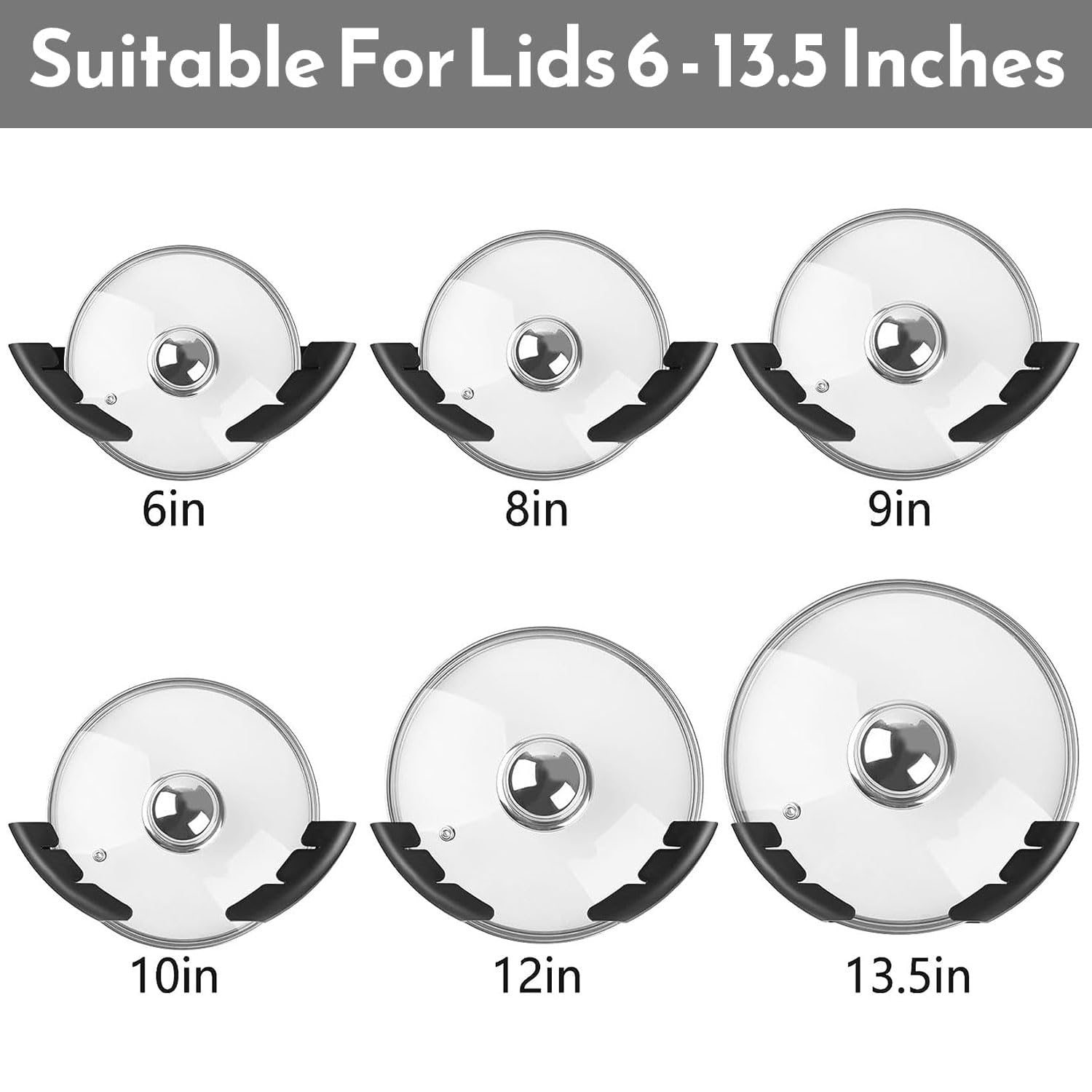LePvo 3 Pack Universal Pot Lid Organizer for Cabine, Pan Lids Organizers Inside Cabinet Door Wall Mount Pots Top Storage Organizer Rack Holder for Kitchen, Fits 6" to 13" (Black)
