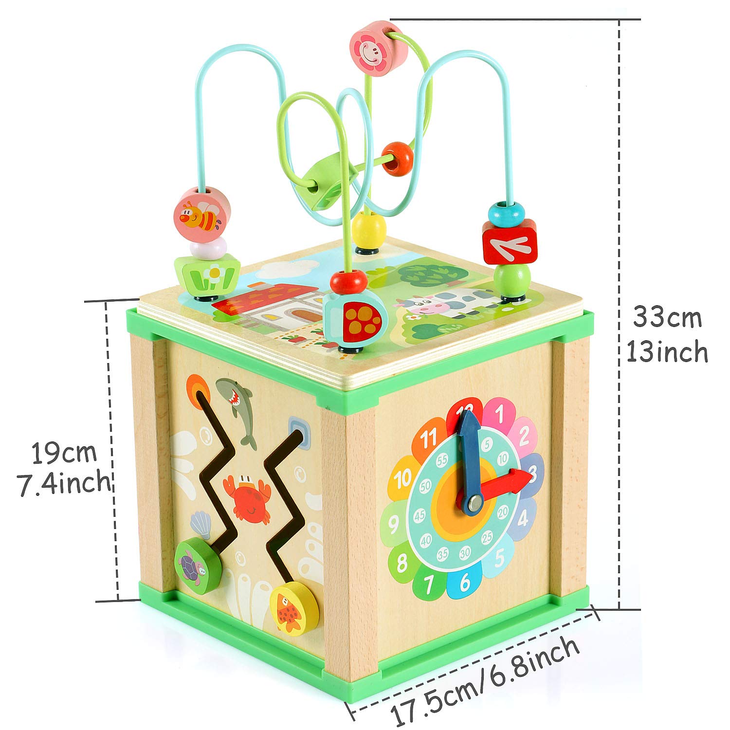 Lewo Wooden Activity Cube Bead Maze Shapes Sorter Educational Toys for Toddler Kids