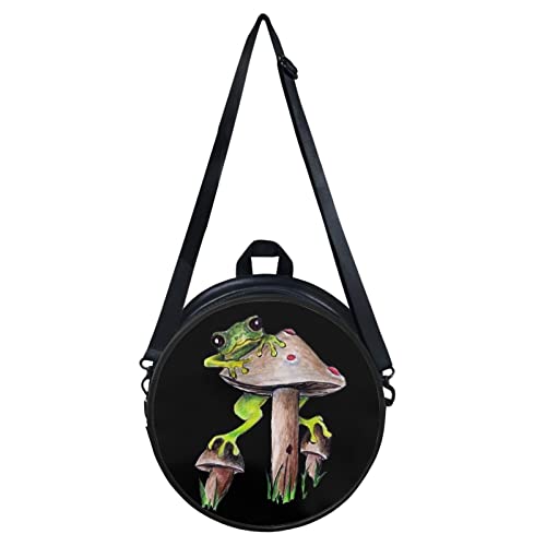 Poceacles Frog Round Crossbody Bag Purse Clutch for Women Cute Circle Purses Trendy Shoulder Handbag with Adjustable Shoulder Strap Leather Tote Knapsack