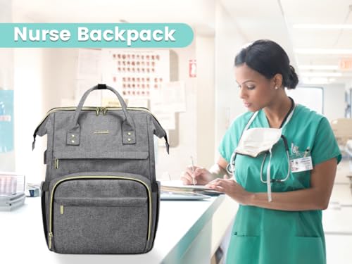 LOVEVOOK Laptop Backpack Women Teacher Backpack Nurse Bags, 15.6 Inch Womens Work Backpack Purse Waterproof Anti-theft Travel Back Pack with USB Charging Port (Grey)