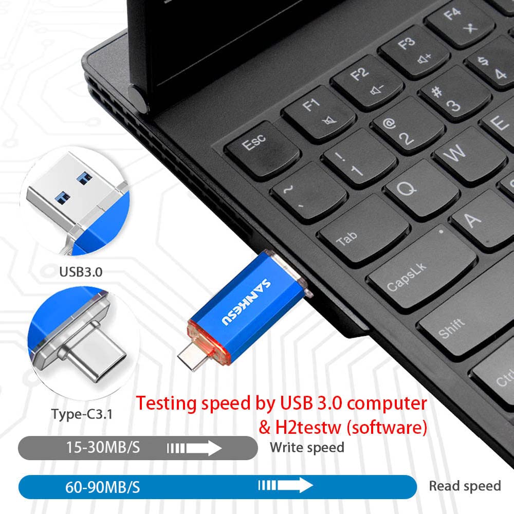 SANKESU USB 3.0 Stick 128GB Type C Flash Drive, USB-A & Type-C OTG Dual Thumb Drive, 2 in 1 Memory Stick Cle USB External Date Storage Compatible with Type C Phone and Tablet/Laptop/Computer