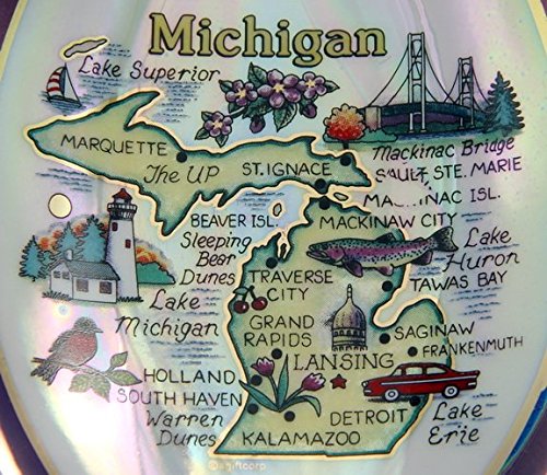 Michigan State Map Pearl Souvenir Collectible Spoon Rest agc