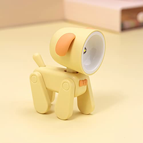 NICE POINT Mini LED Desk Lamp for Kids, Rechargeable Yellow Cute Puppy Table Night Light Phone Holder,Children Student Foldable Portable Reading Pet Desk Night Light,Adjustable Animal Night Lamp.