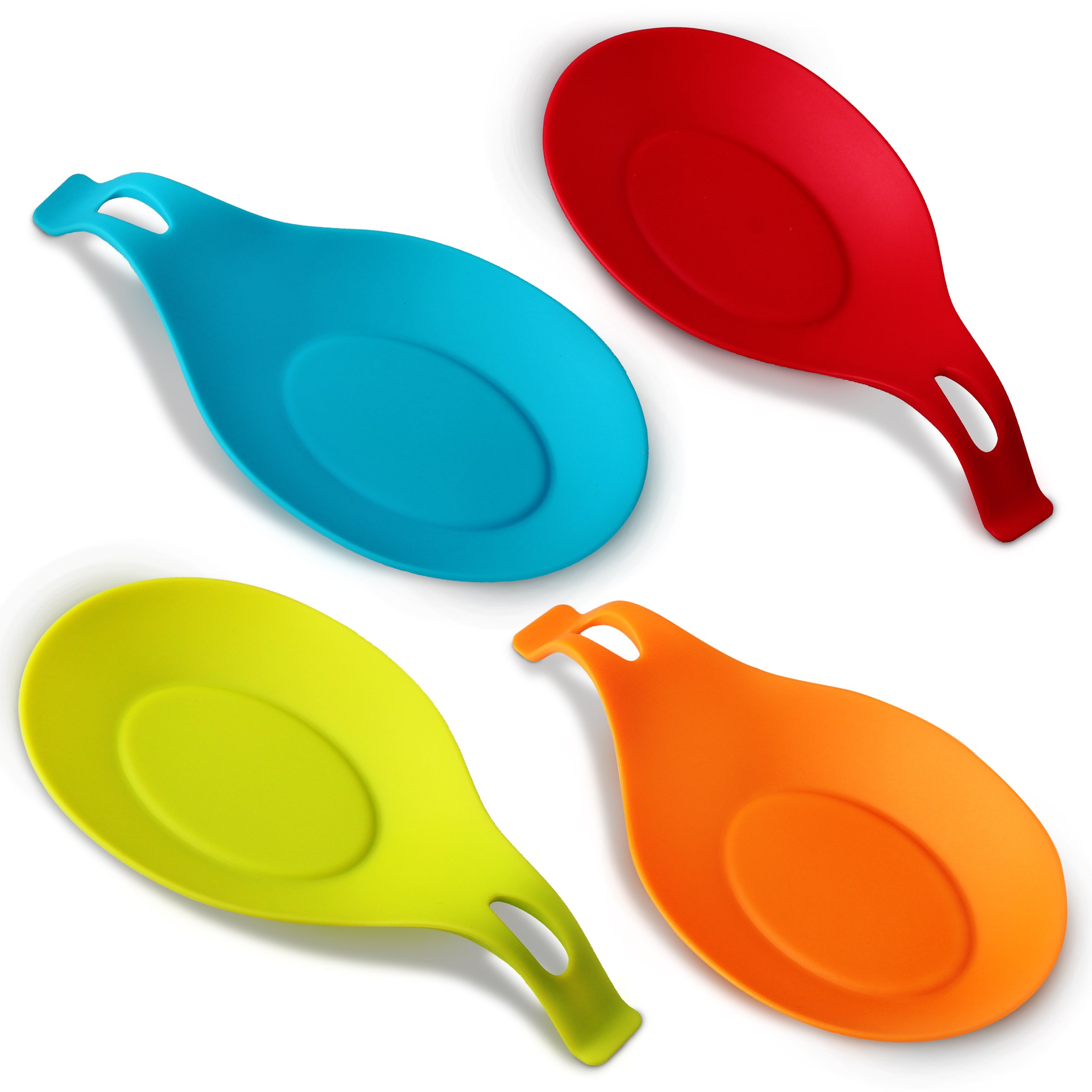 ORBLUE Silicone Spoon Rest for Kitchen Counter, Almond-Shaped Cooking Spoon Holder for Stove Top, Heat Resistant Utensil Rest, 4-PACK