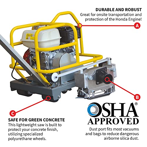 TOMAHAWK 6" Early Entry Concrete Saw Walk Behind Green Joint Saw with 3.5HP Gas Powered GX120 Honda Engine and Dust Control