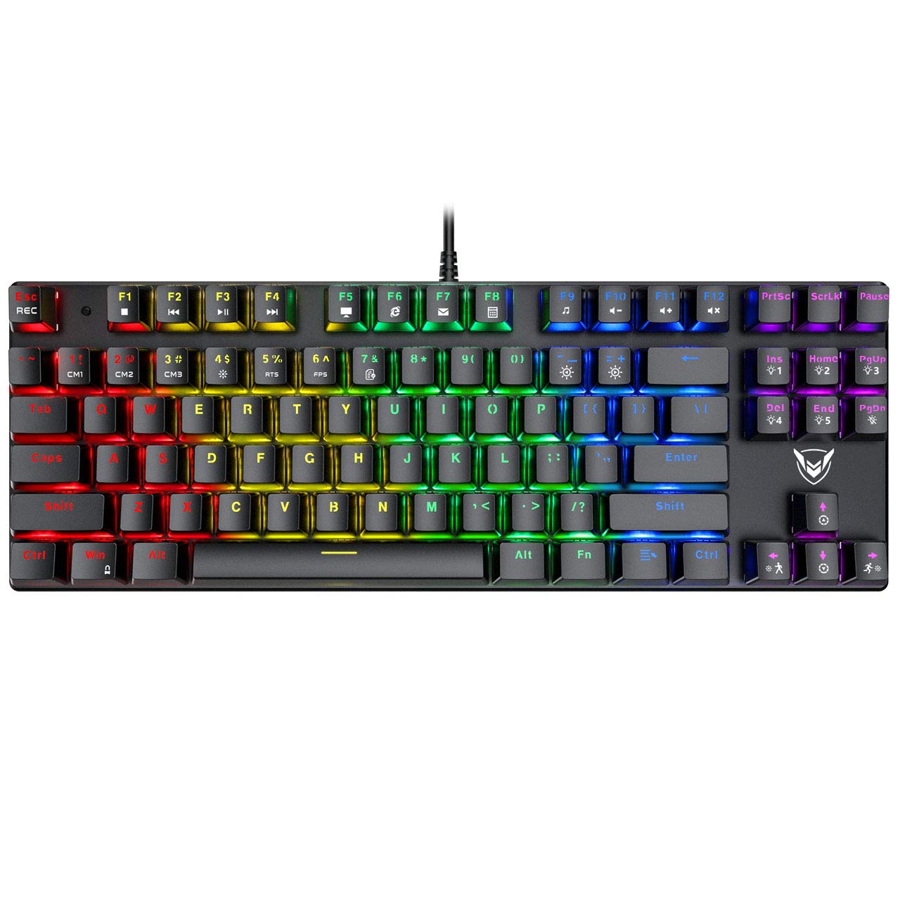 Mechanical Gaming Keyboard,Yochic LED Rainbow Backlit Ultra-Slim Wired Keyboard with Blue Switches 87 Keys,Full-Key Rollover,Ergonomic Computer PC Keyboard for Windows Mac
