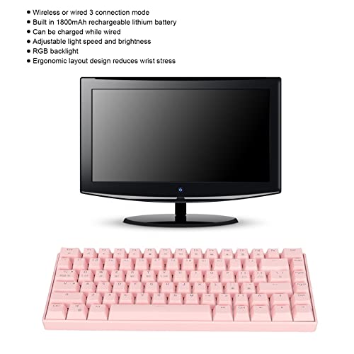 Mechanical Keyboard, 82 Keys 3 Modes Pink Gaming Mechanical Keyboard with RGB Dynamic Backlight, Support Wireless 2.4G Bluetooth Type C Wired, 1800mAh Rechargeable, for Office Home(Red Shaft)