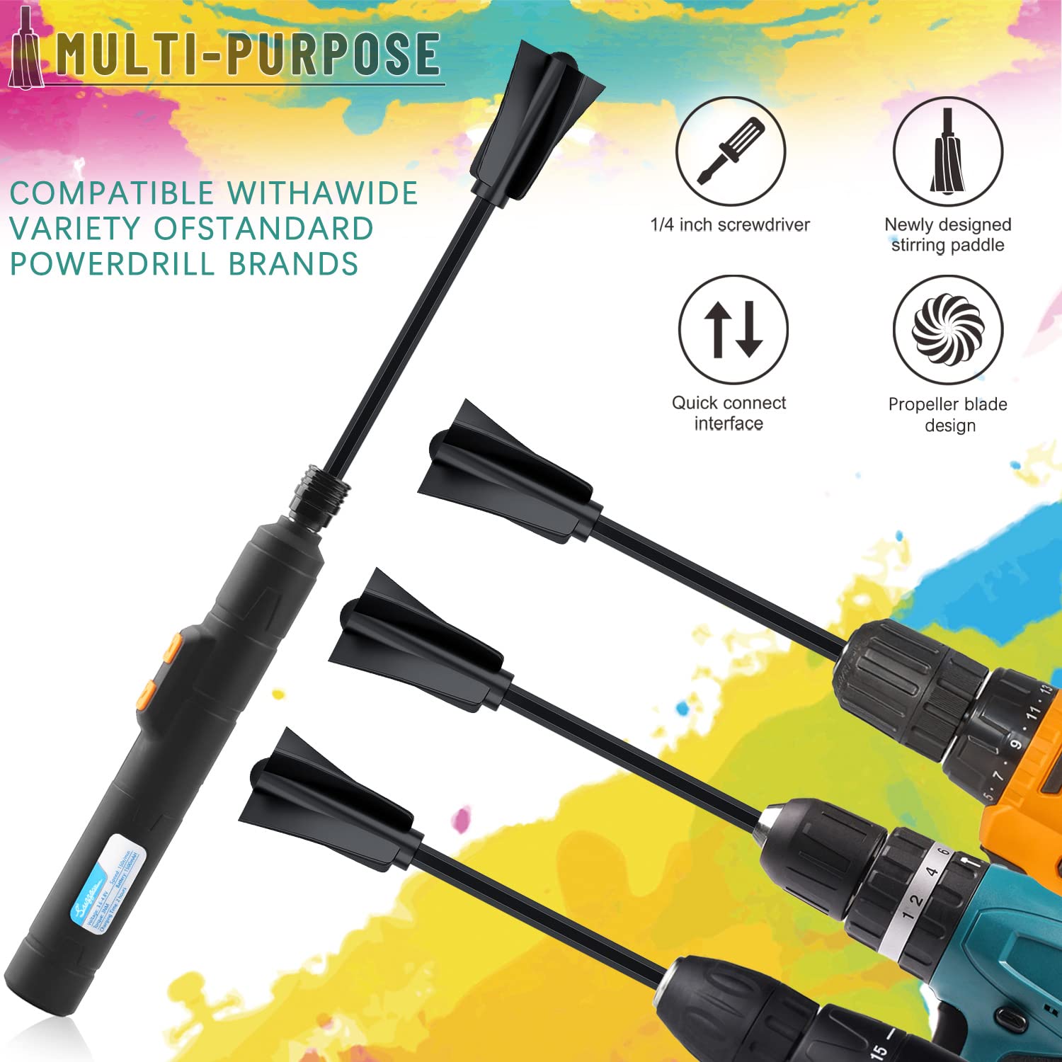 Resin Mixer Paddles, Suzzam 6 Pcs Epoxy mixing paddle Paint Stirrer for drill, Reusable Paint Mixer for Resin, Silicone Mixing, Paint