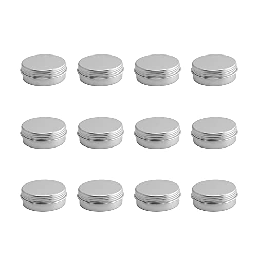 Othmro 12Pcs 1.7oz Metal Round Tins Aluminum Tin Cans Jar Refillable Containers 50ml Tin Cans Tin Bottle Container with Screw Lid for Salve Spices Lip Balm Tea Candies Silver 57×28mm