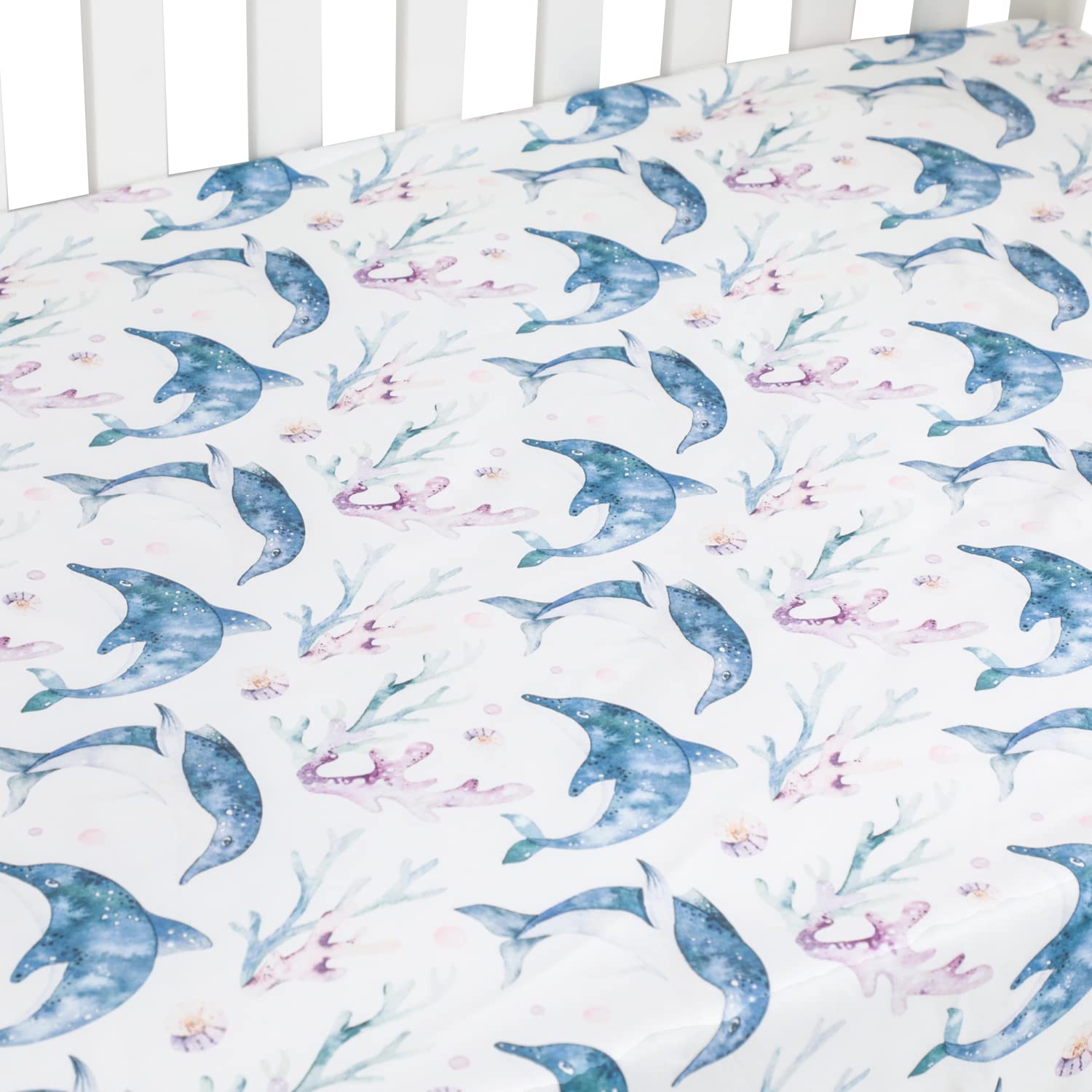 Sahaler Crib Sheet for Girl Boy Baby Polyester Fitted Crib Sheets for Standard Crib and Toddle Mattresses-Blue Whale...