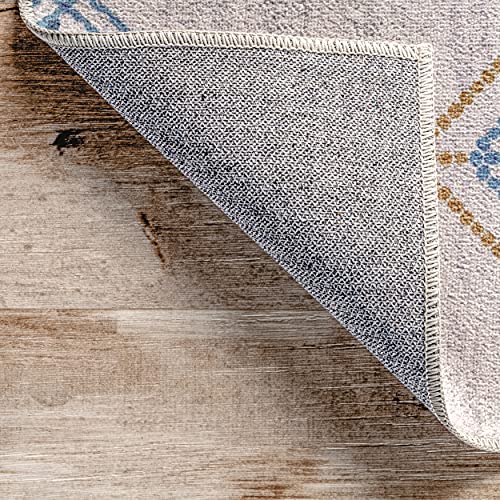 nuLOOM Kiya Machine Washable Moroccan Tribal Geometric Ultra Thin Area Rug, 6' x 9', Light Grey