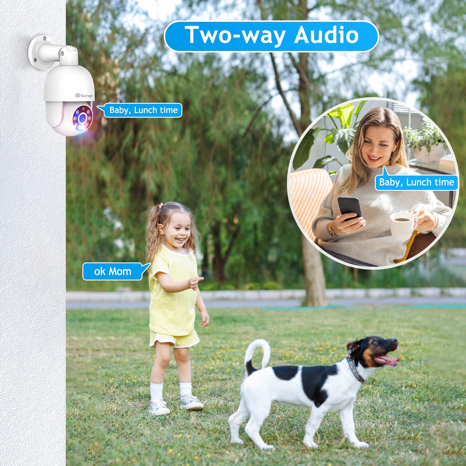 Techage 4K POE Camera Outdoor,8MP 3840 x 2160p@15fps Bullet IP Security Camera,Sportlight Human Motion Detection,Color Night Vision, Compatible with NVRs,2 Way Audio, Cloud/SD