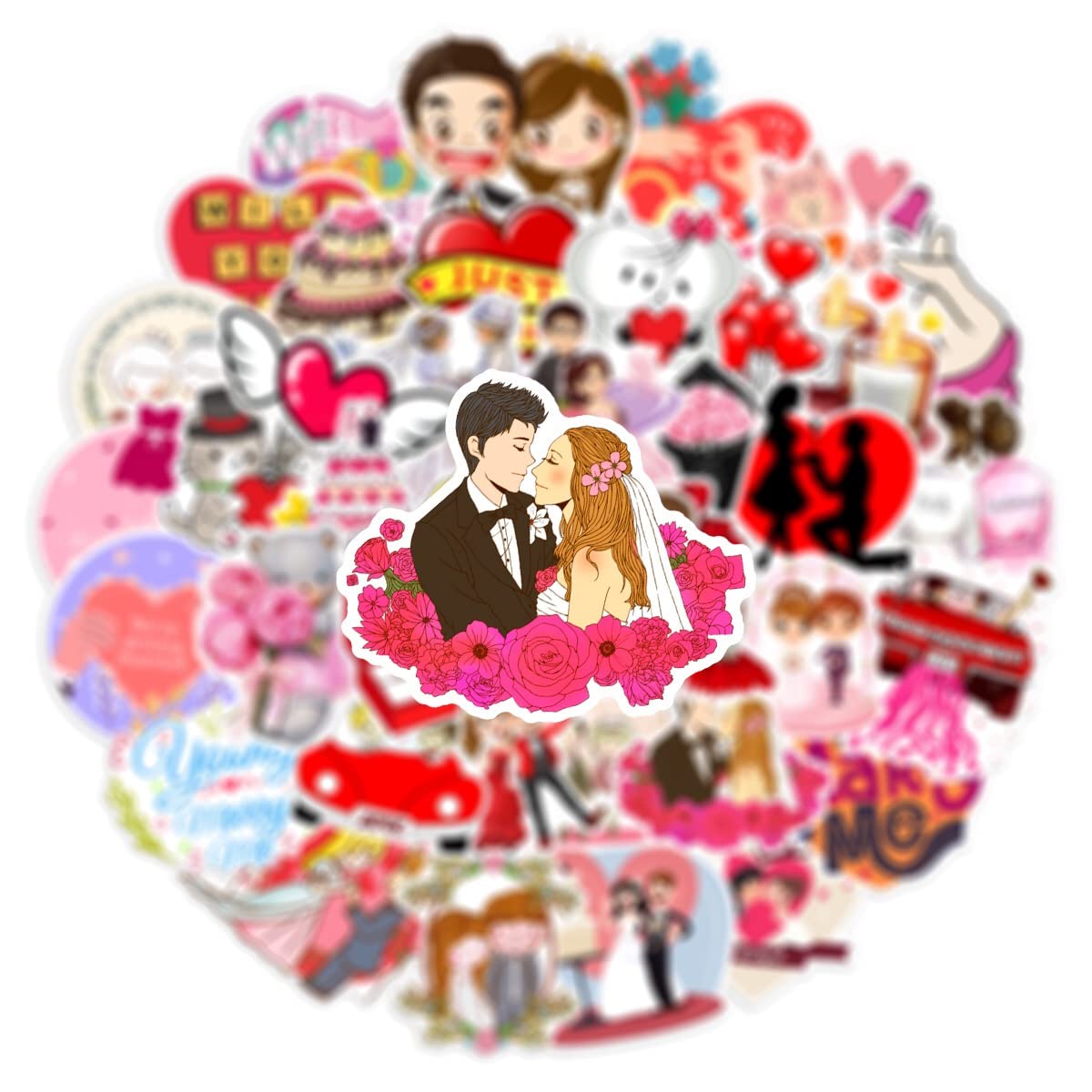 Wedding Stickers 50 Pieces Romantic Valentine's Day Stickers Proposal Stickers Laptop Water Bottle Scrapbook Guitar Greeting Cards Gift Box Waterproof Vinyl Decals