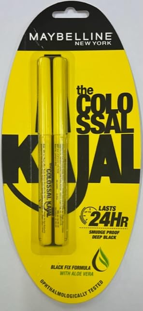 Maybeline Kajal Universal Beauty Maybeline New York Colossal Kajal Dark Black, Waterproof Kajal, 24Hrs Stay Kajal 0.35G (Pack Of 2)