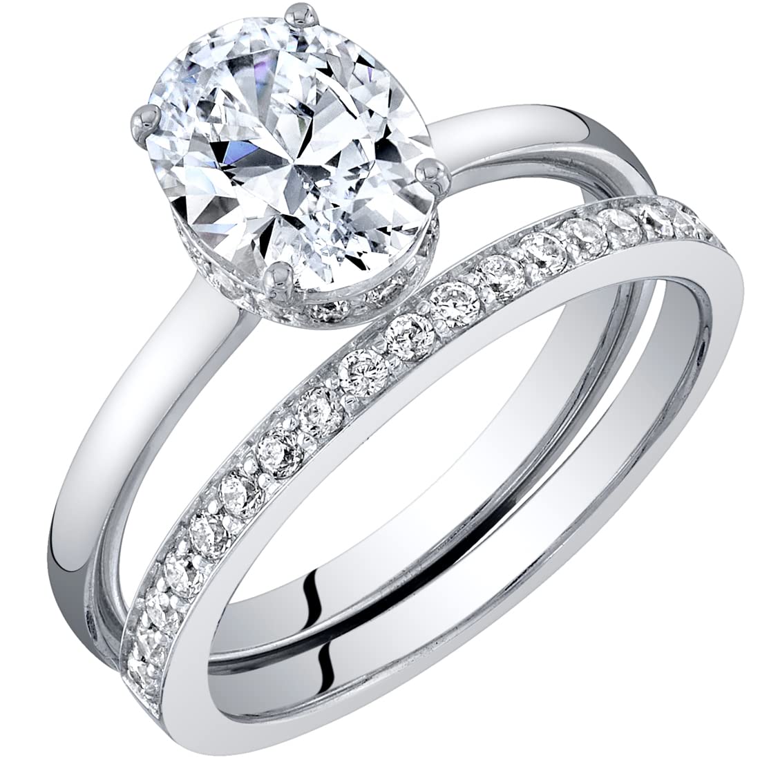 PEORA 2 Carats Oval Cut Moissanite Hidden Halo Engagement Ring and Wedding Band Bridal Set for Women 925 Sterling Silver, D-E Color, VVS Clarity, Size 6.5